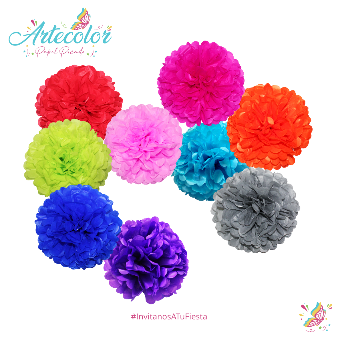 Pompones – Kit de 10 pompones multicolor 35 cms